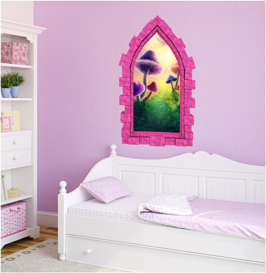 Mushroom Wonderland Castle Window Wall Decal 3D Wall Sticker Peel and ...