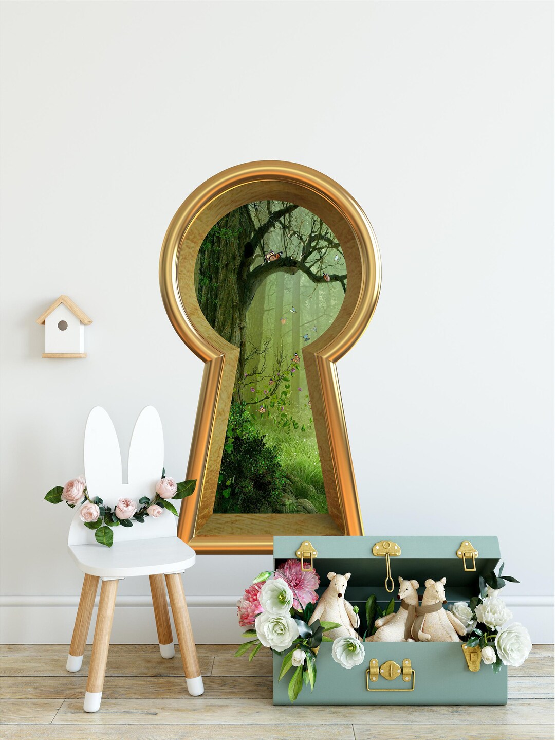 3D Keyhole Fabric Wall Decal - Enchanted Forest Butterfly Tree ...