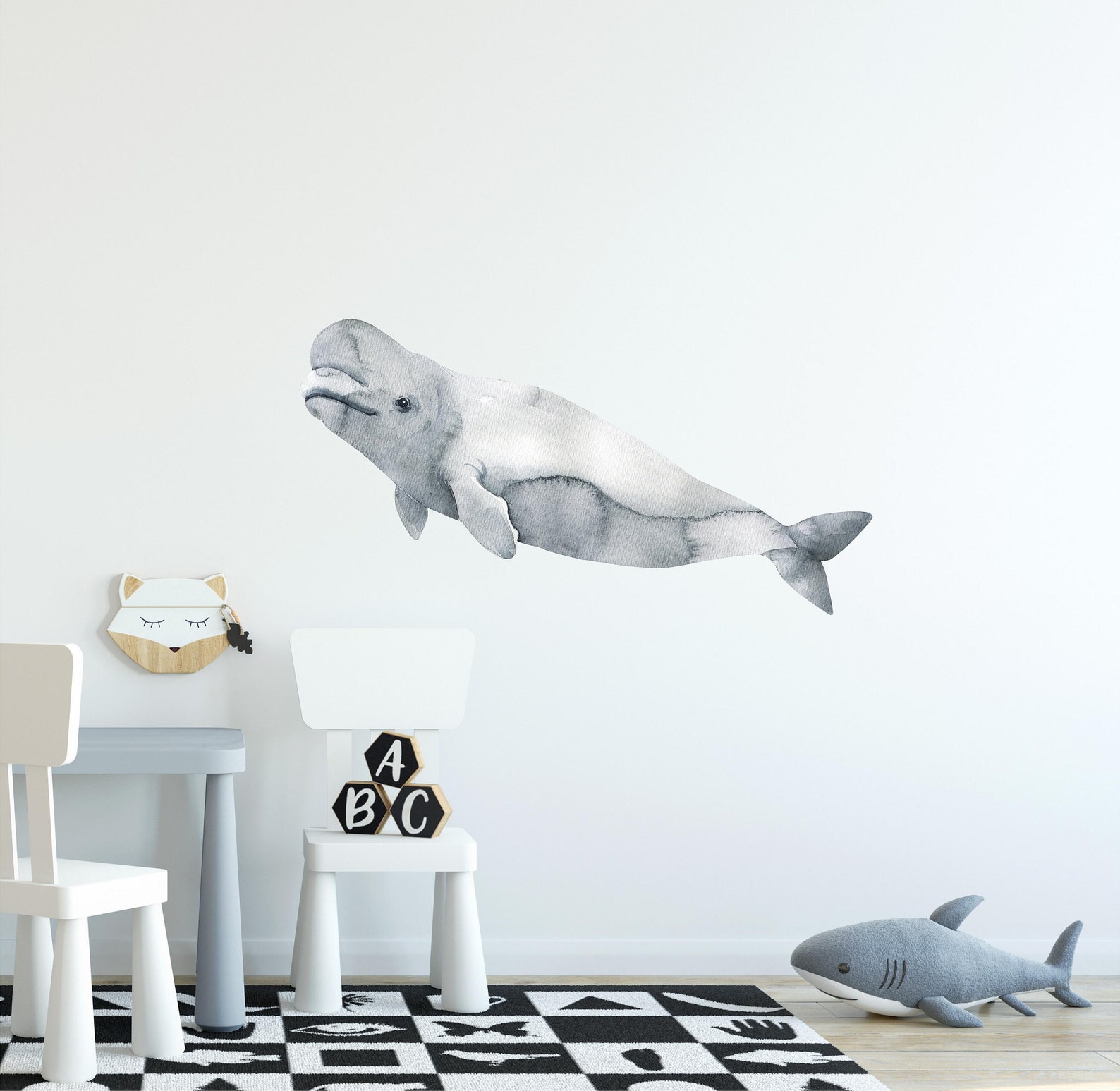 Watercolor Beluga Whale 4 Wall Decal Removable Fabric Vinyl | Etsy