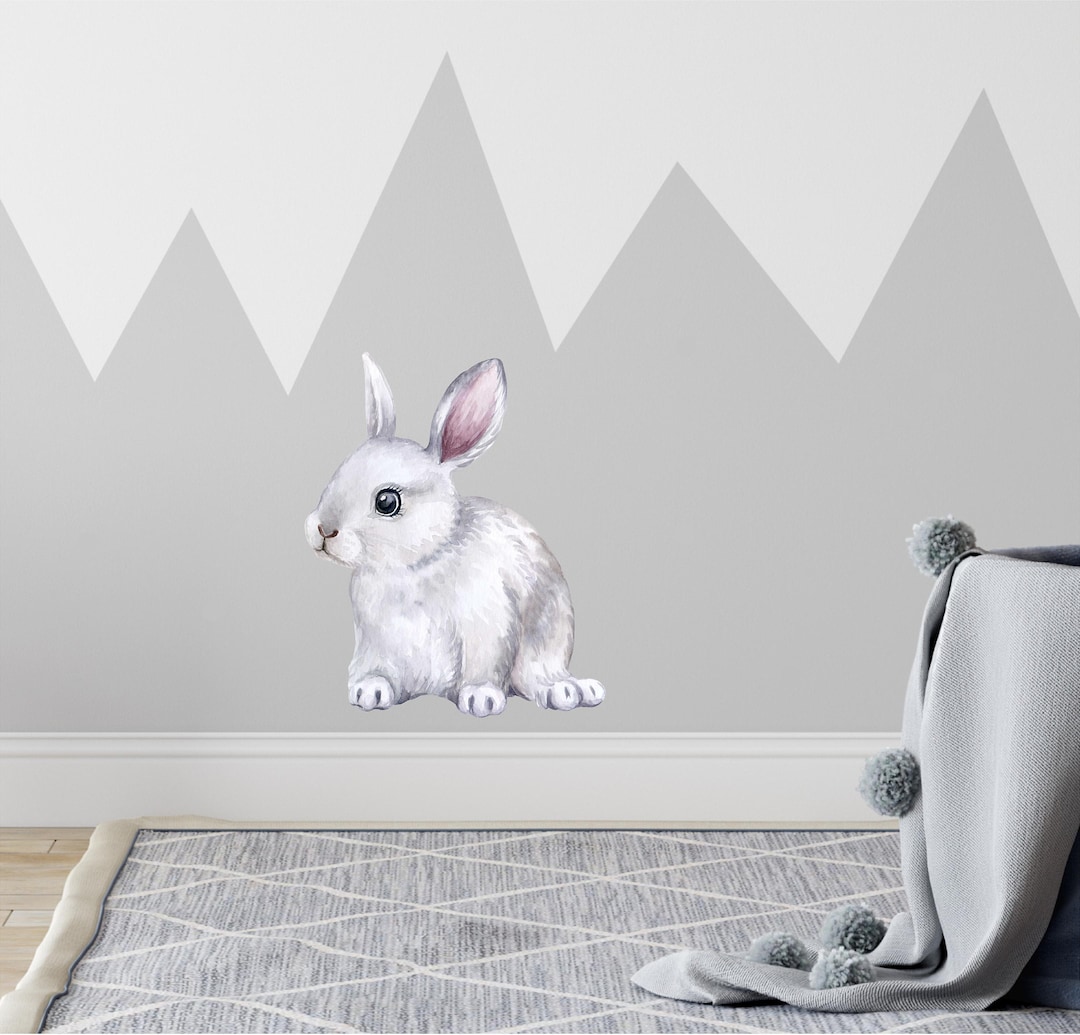 White Bunny Rabbit Wall Decal Woodland Forest Animals Watercolor Wall ...