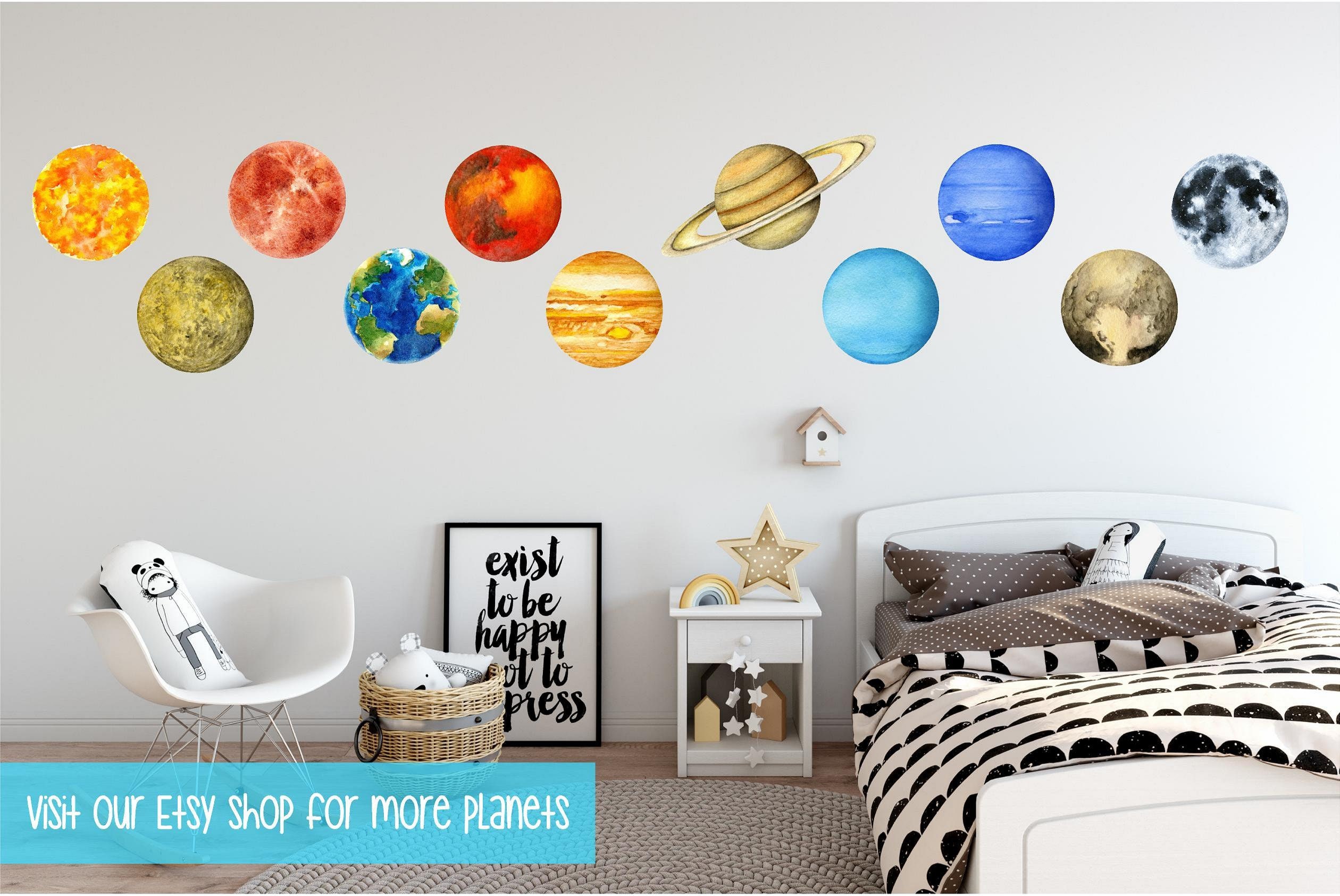 Planet Pluto Watercolor Wall Decal Sticker Solar System Mural Outer ...