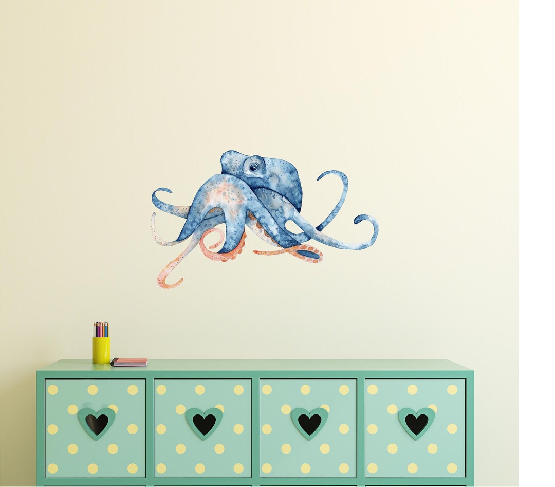 Watercolor Octopus #6 Wall Decal Ocean Sea Life Removable Fabric Wall ...
