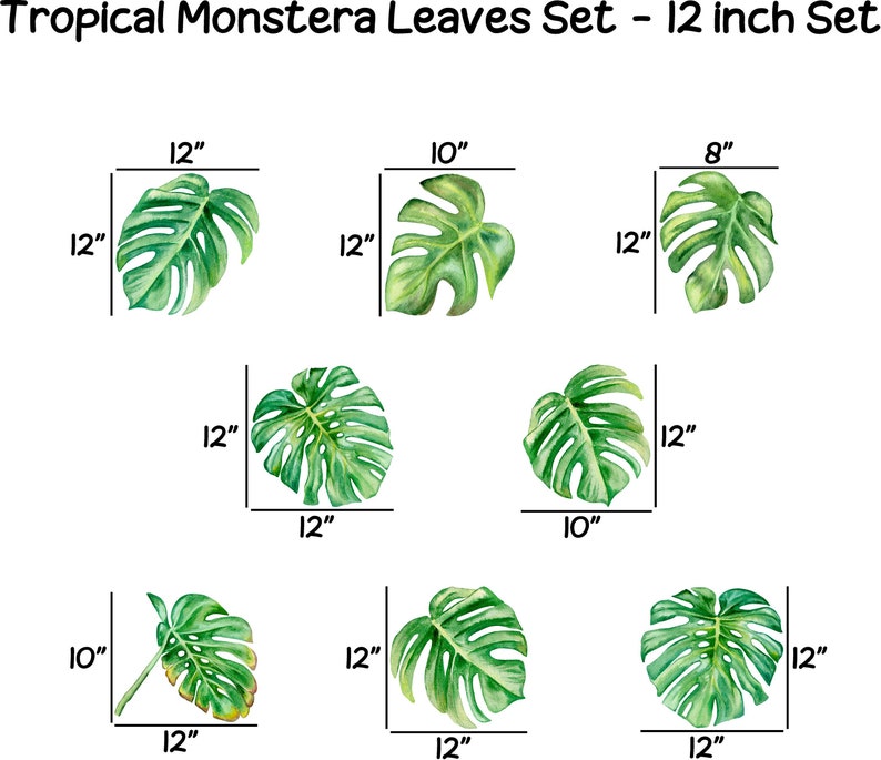 Tropical Monstera Leaves Wall Decal Set #1 Jungle Leaves Wall Sticker ...