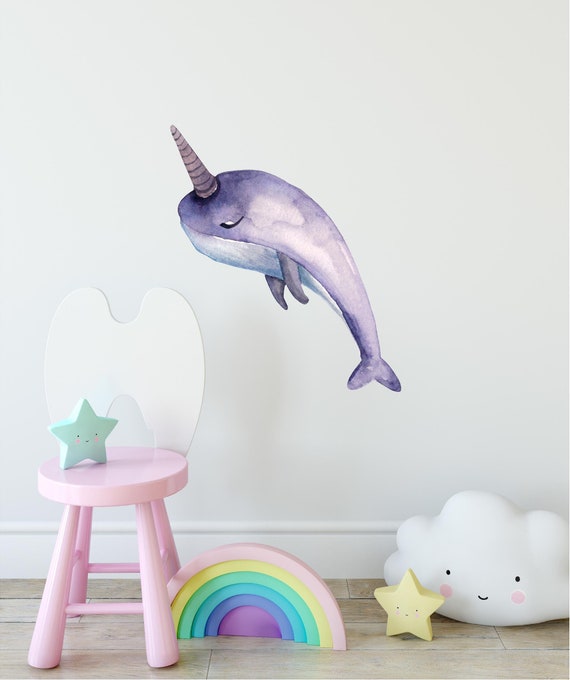 Watercolor Purple Narwhal Wall Decal Ocean Sea Unicorn Wall - Etsy