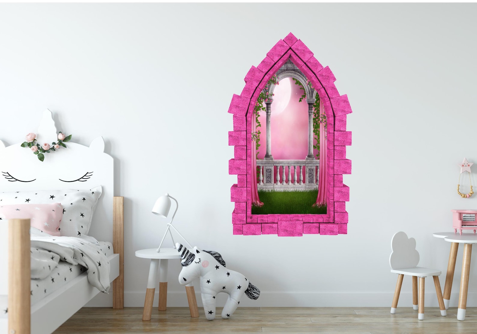 Fairy Tale Princess Balcony Castle Window 3D Wall Decal for Girl ...