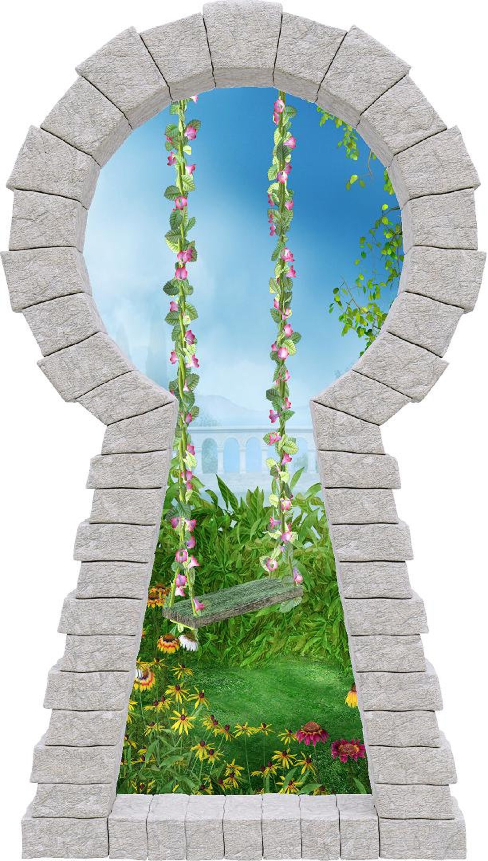 3D Stone Keyhole Wall Decal Enchanted Flower Swing in Garden | Etsy