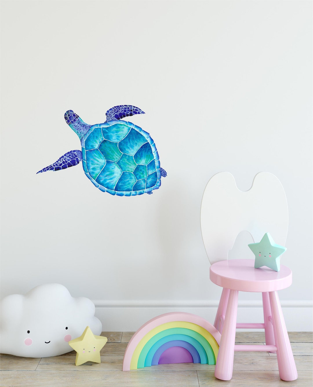 Blue Sea Turtle Wall Decal Ocean Sea Life Removable Fabric Wall Sticker ...
