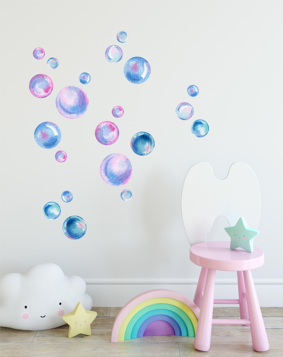 Pink Purple Blue Bubbles Set of 21 Wall Decal Ocean Sea Life Removable ...