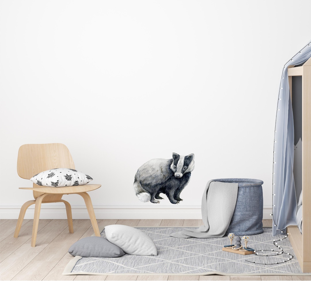 Badger Wall Decal Watercolor Woodland Forest Animals Removable Fabric ...