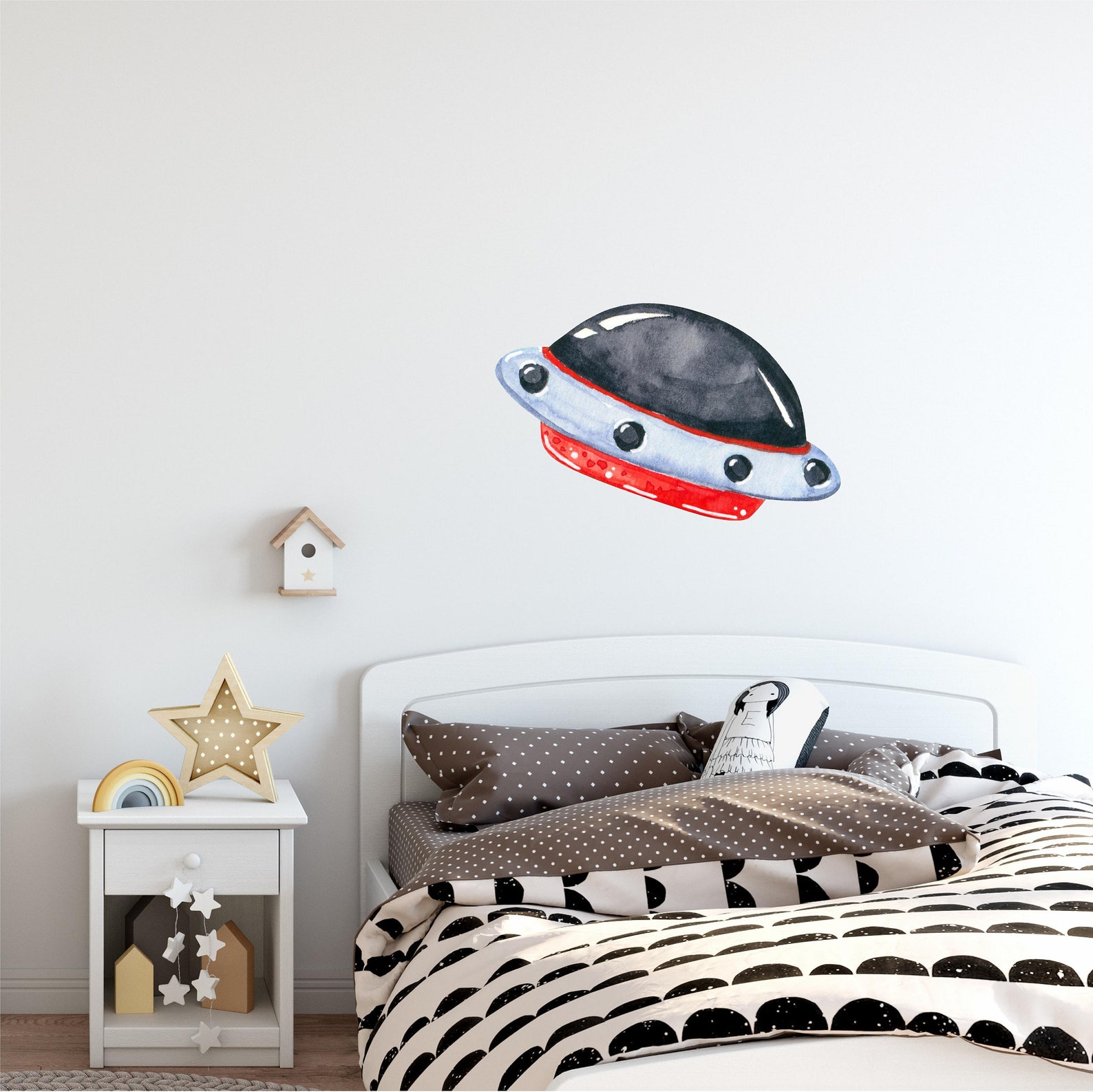 Watercolor UFO Alien Spaceship Wall Decal Spacecraft Wall Sticker Outer ...