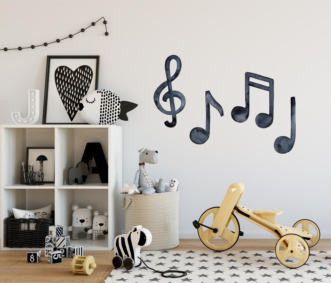 Music Notes Wall Decal Set of 4 • Watercolor Black Musical Symbols ...