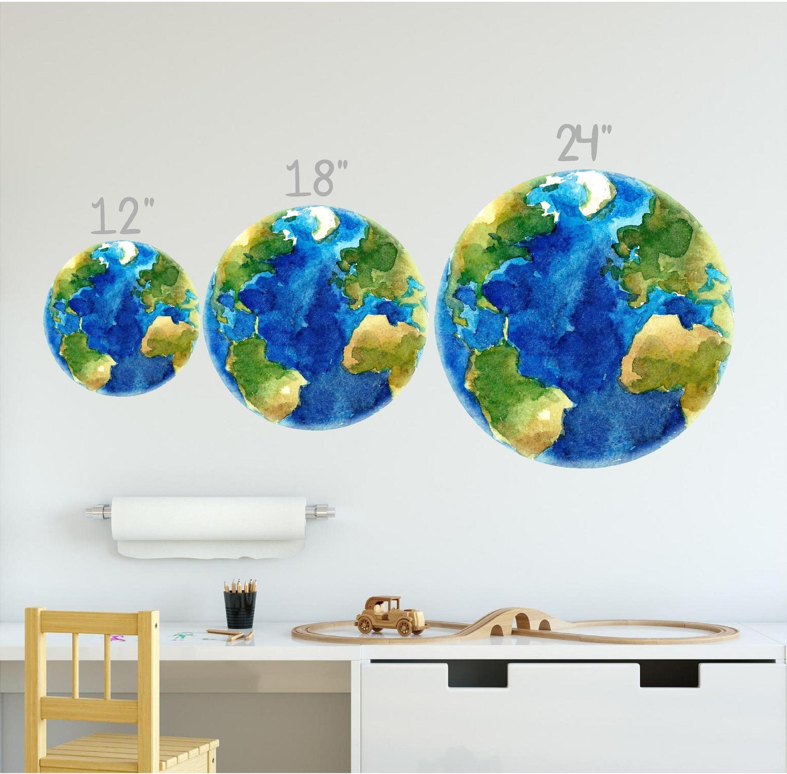 Planet Earth Watercolor Wall Decal Sticker Solar System Mural | Etsy