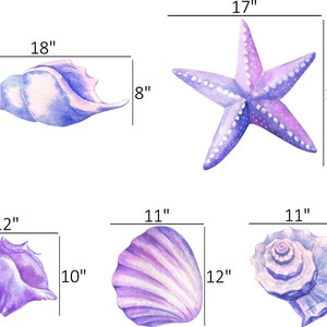 Watercolor Purple Seashells & Starfish Set Wall Decal Set of 5 Ocean ...