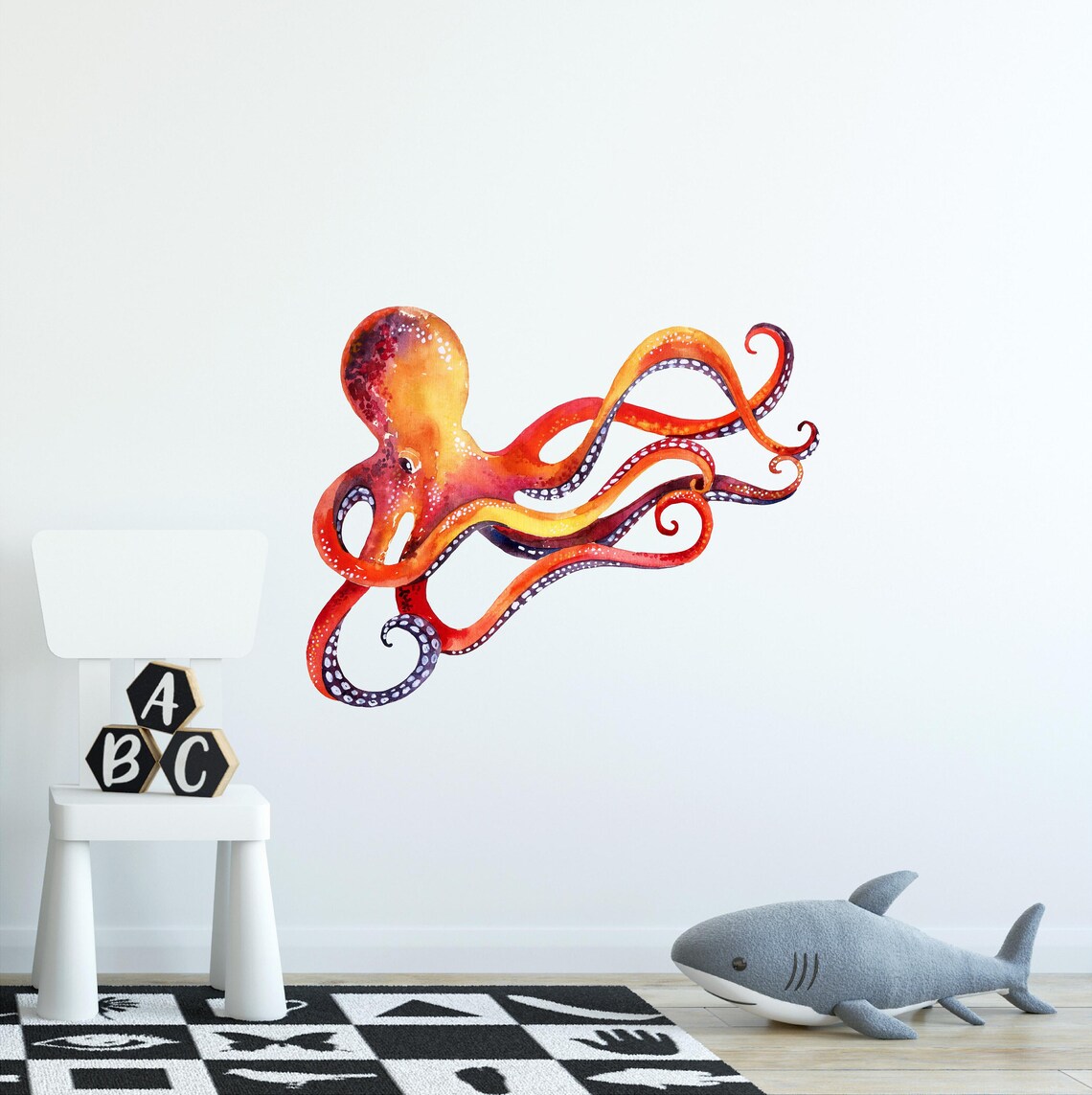 Red Octopus Wall Decal Ocean Sea Life Removable Fabric Wall - Etsy