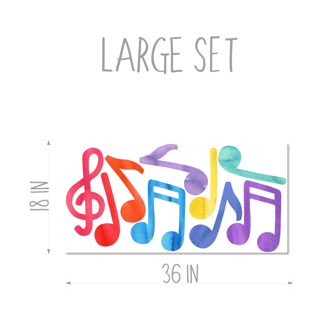 Rainbow Music Notes Wall Decal Set of 9 • Watercolor Colorful Musical ...