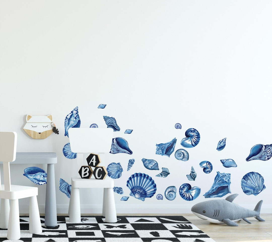 Seashells, Starfish & Pearls Set Wall Decal Set of 6 Removable Fabric ...