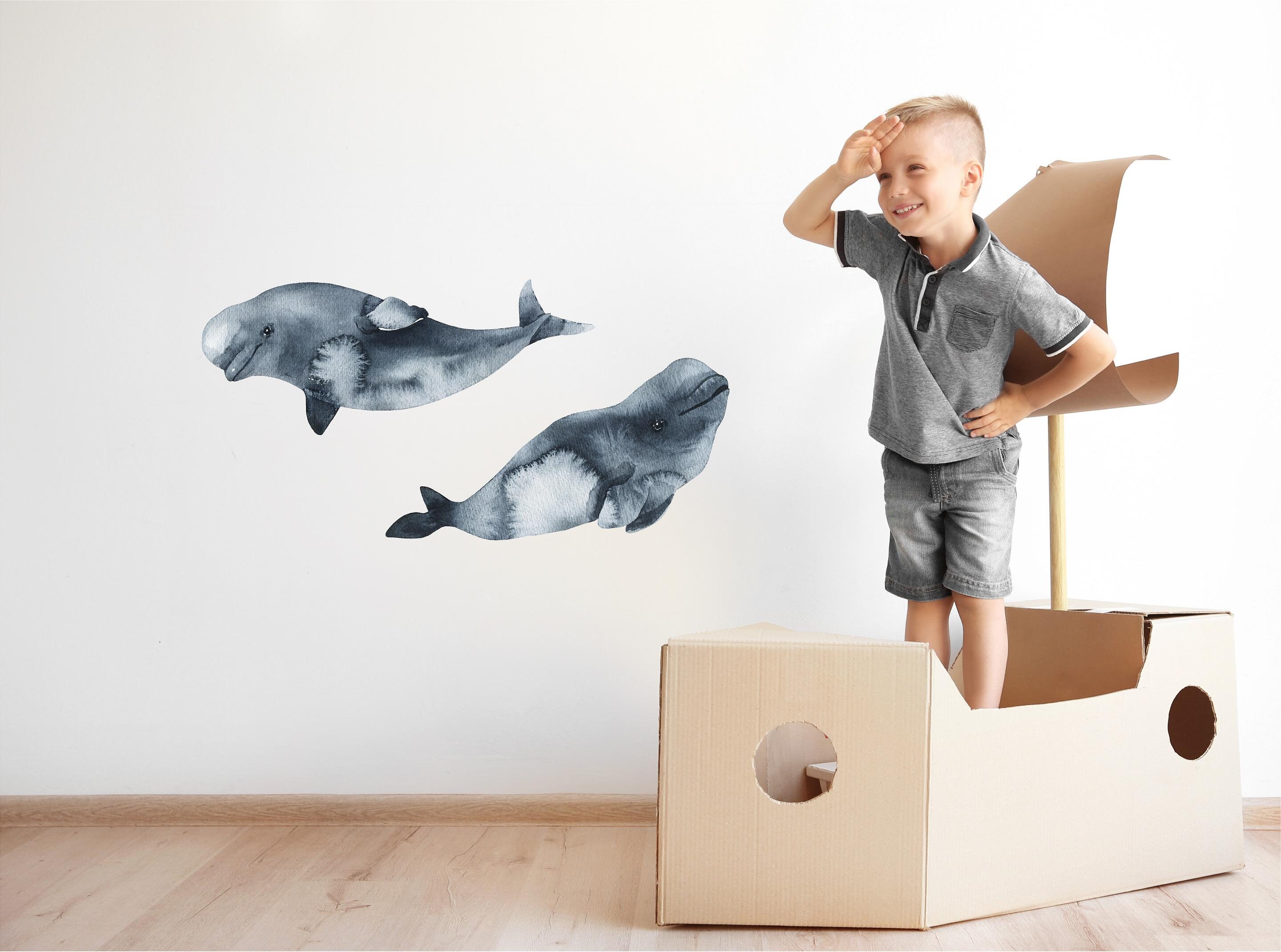 Baby Beluga Whale Wall Decal Set of 2 Watercolor Whale Wall | Etsy