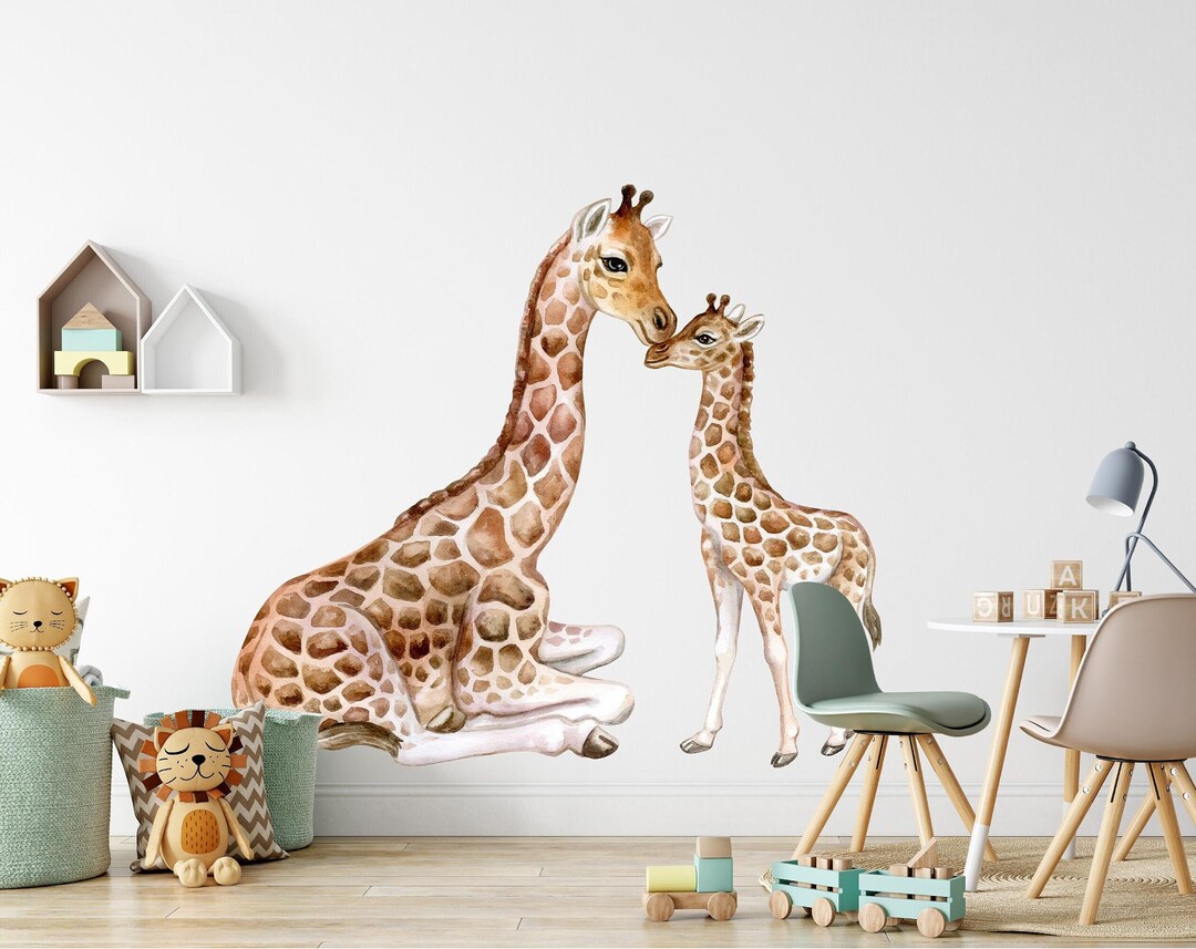 Mother Giraffe & Baby Wall Decal - Giraffe Family - Giraffe Wall ...