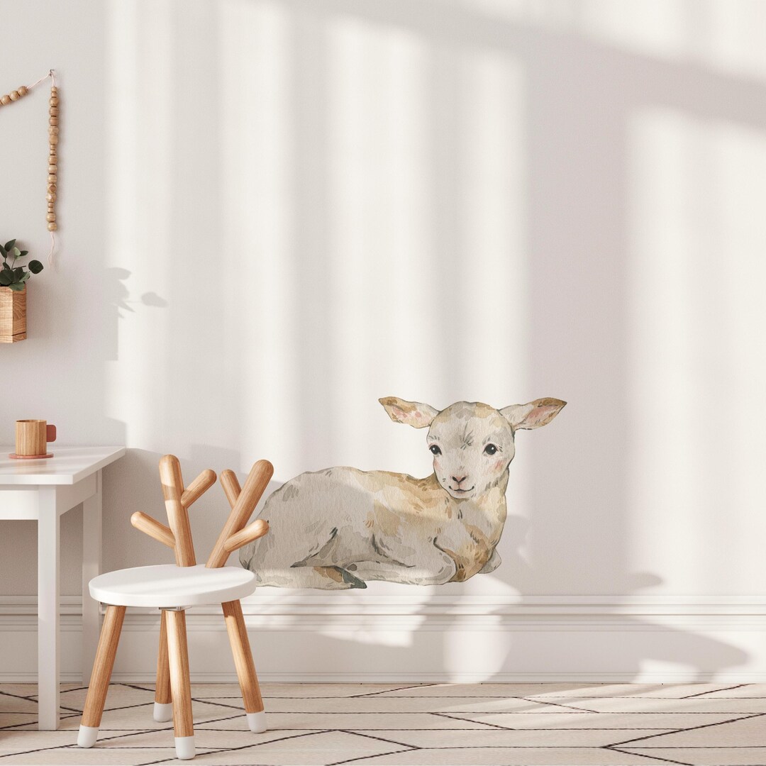 Watercolor Lamb Wall Decal, Bergamasca Sheep Nursery Decor, Farm Animal ...