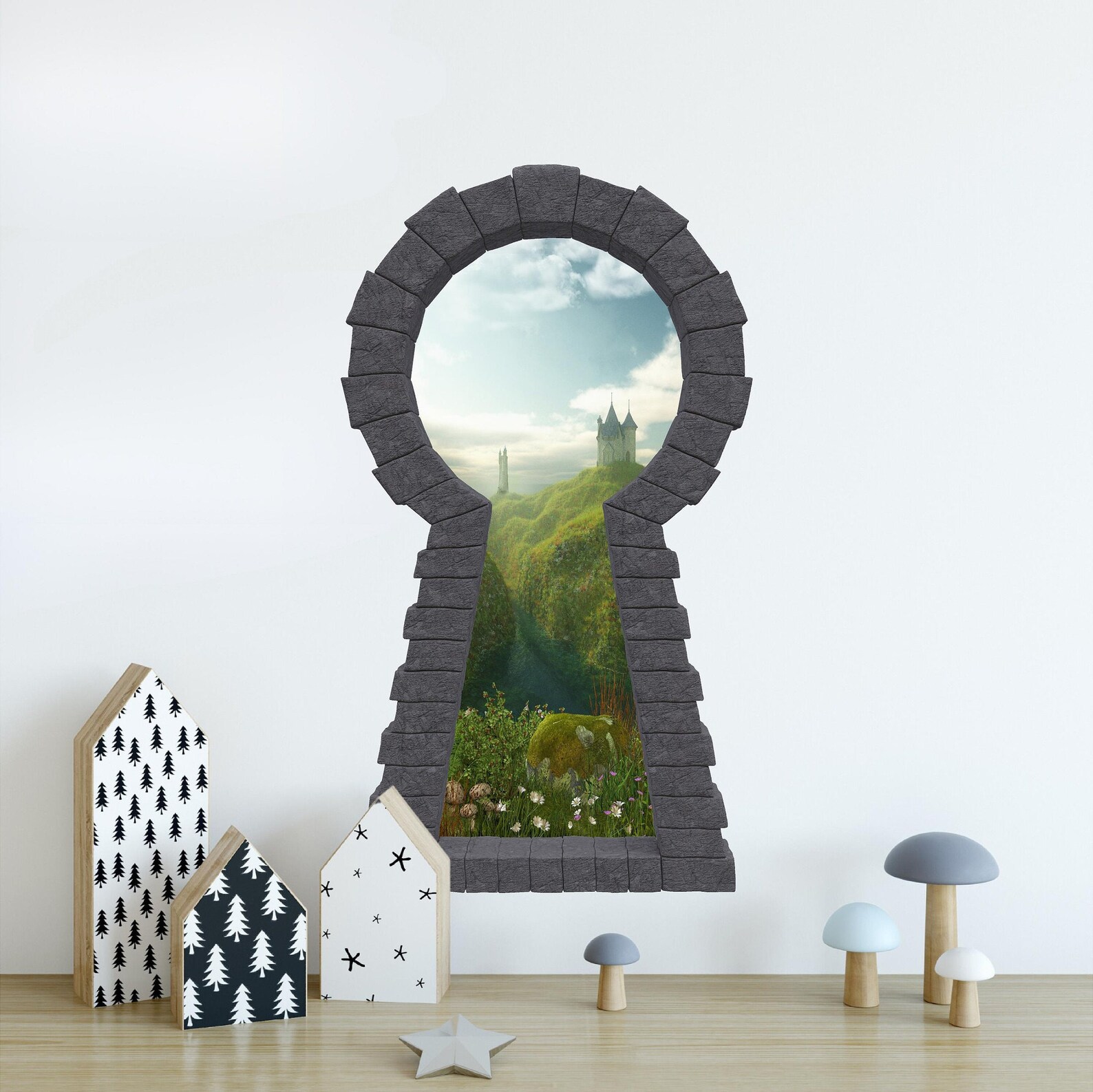 3d Stone Keyhole Fabric Wall Decal - Castle by the Sea Cliff - 3D Brick ...