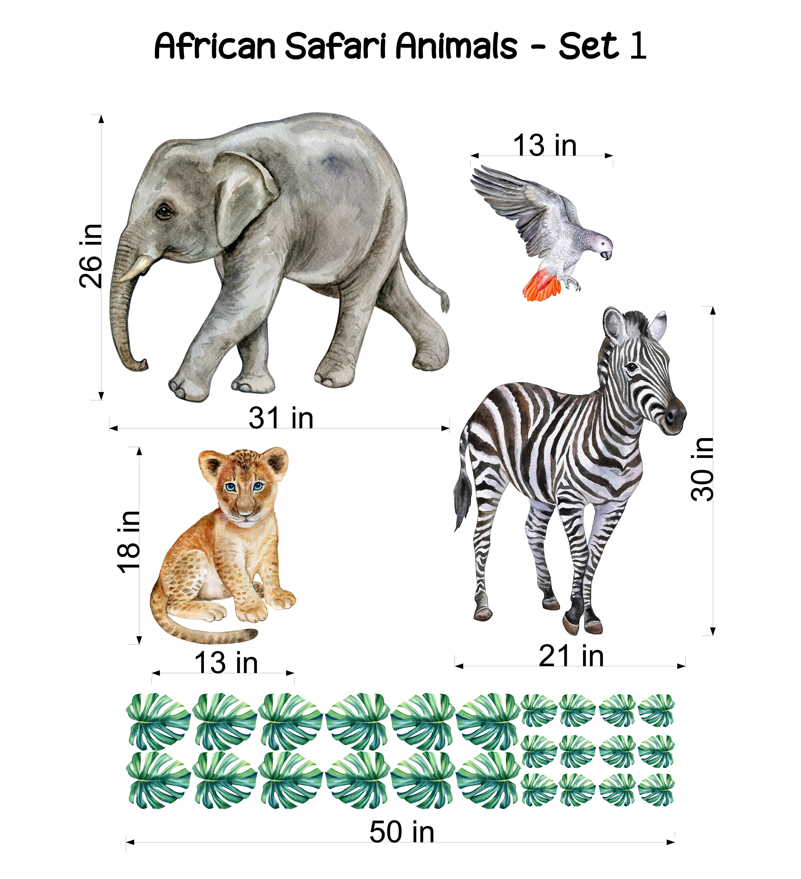 African Safari Animals Wall Decal Set Watercolor Peel & Stick - Etsy
