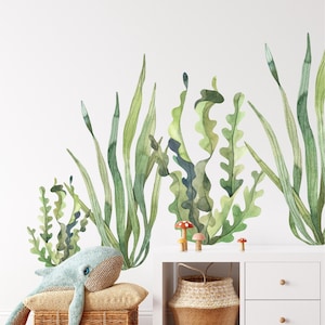 Seaweed Fabric Wall Decal Set of 7 | Green Seaweed Algae Decal | Under ...