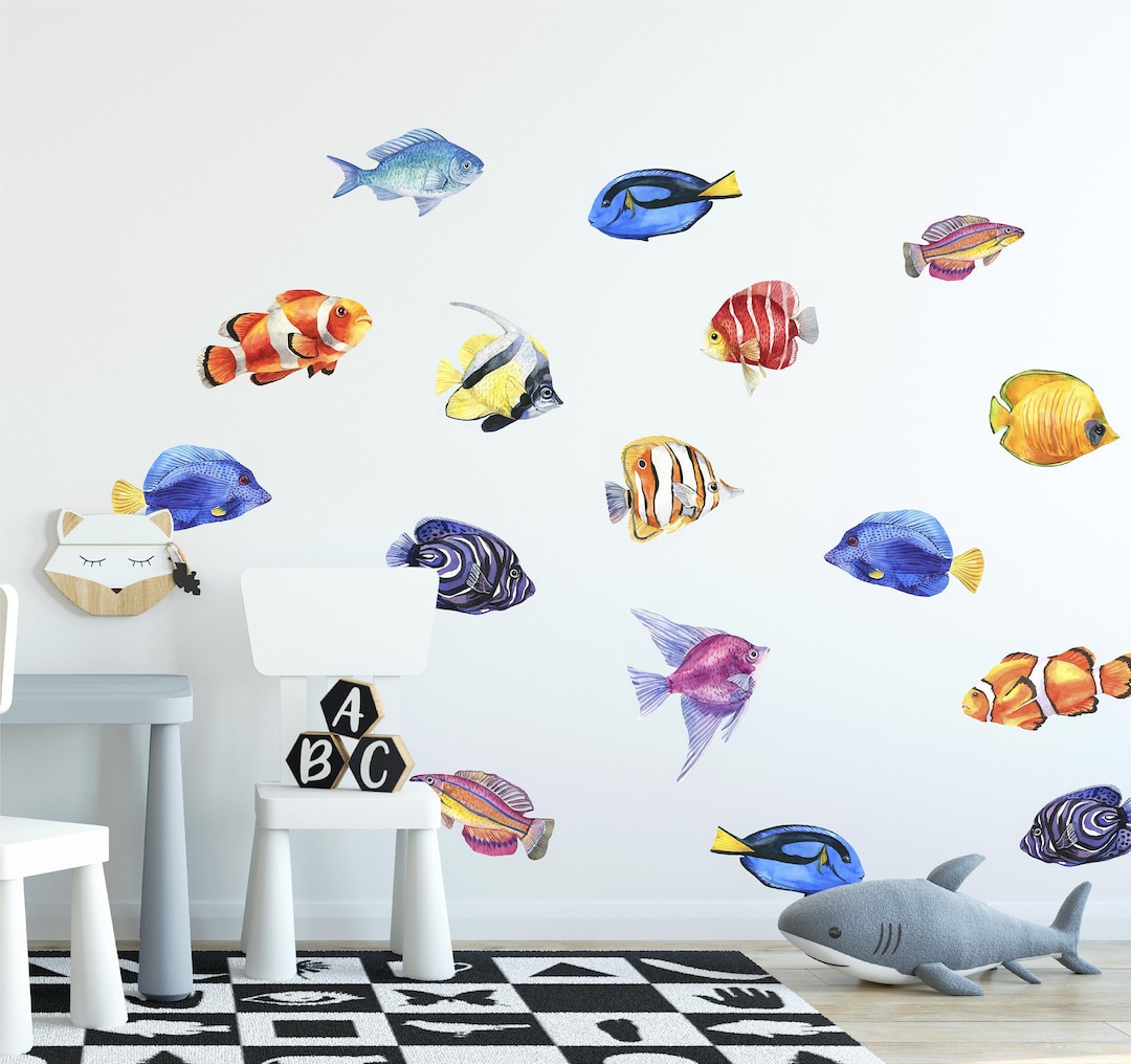 Tropical Fish Ocean Wall Decal Set - Fabric Wall Decal - School of Fish ...