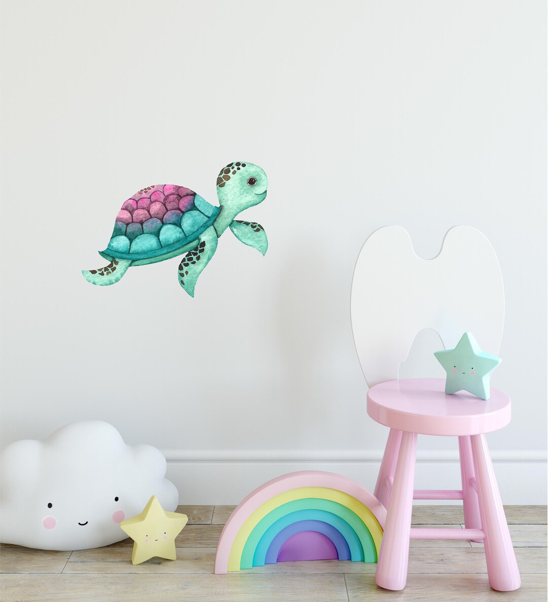 Aqua Pink Sea Turtle Wall Decal Ocean Sea Life Removable Fabric Wall ...