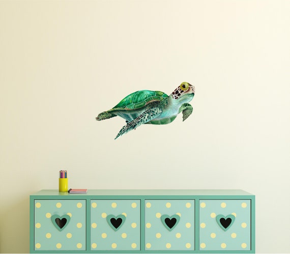 Watercolor Green Sea Turtle Wall Decal Wall Sticker Ocean Sea | Etsy