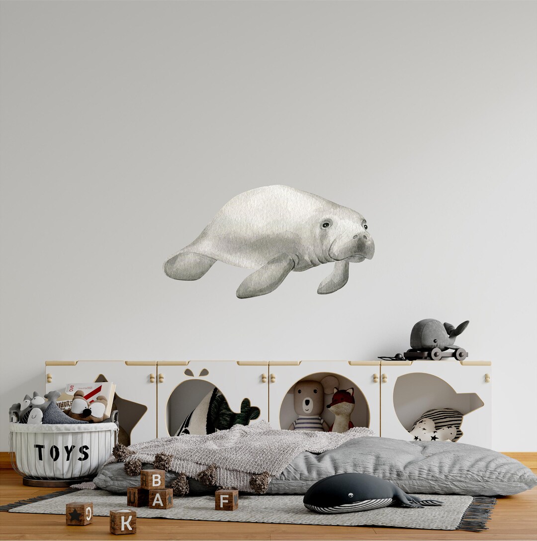 Gray Manatee Wall Decal Watercolor Ocean Sea Animal Removable Fabric ...