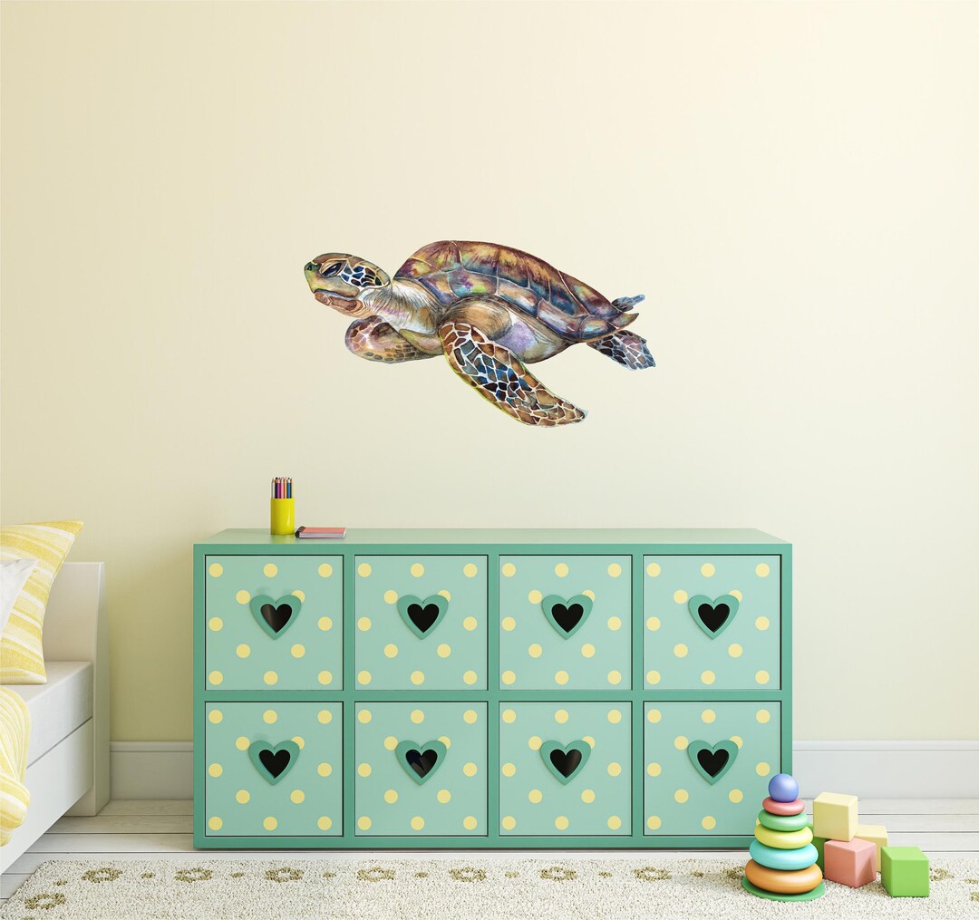 Watercolor Rainbow Sea Turtle Wall Decal Ocean Sea Life Removable ...