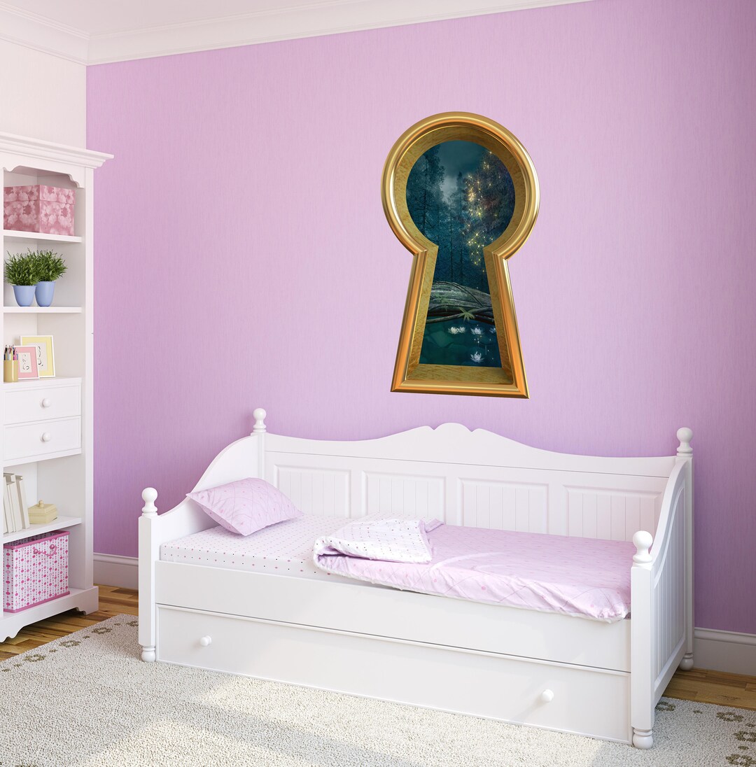 3D Keyhole Removable Fabric Wall Decal Enchanted Dark Forest Pond Water ...