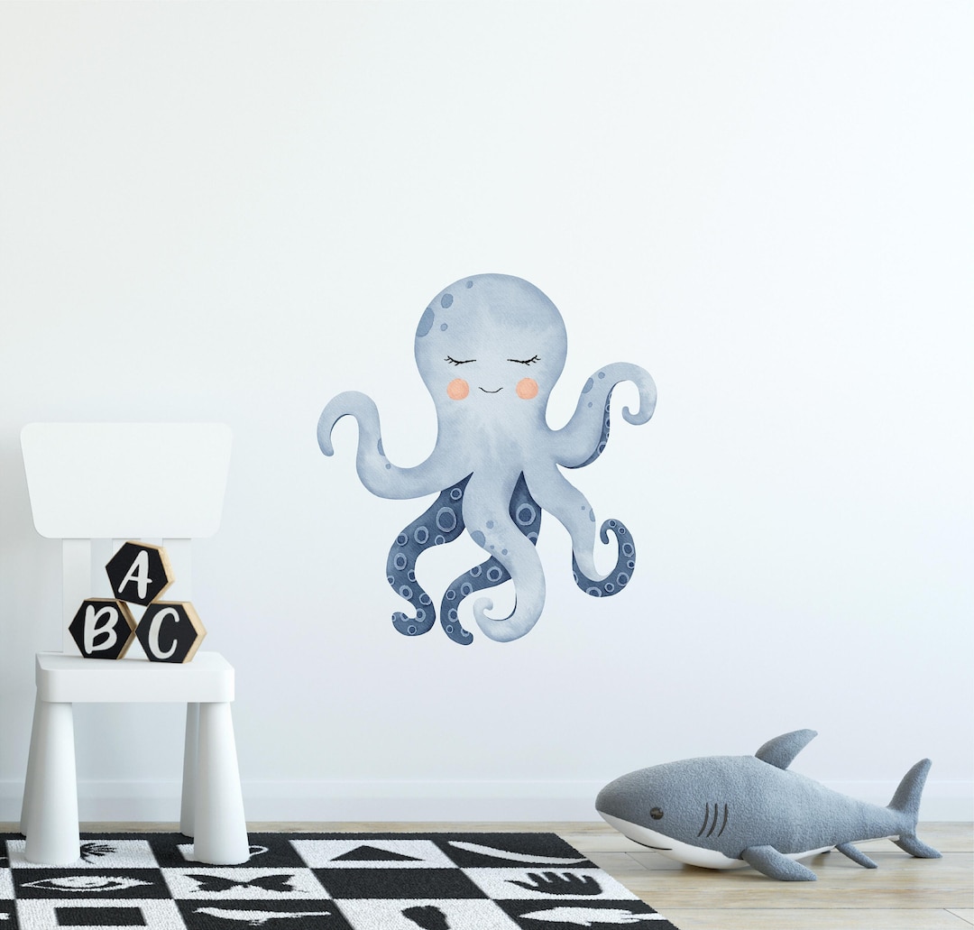 Baby Blue Octopus Wall Decal Watercolor Ocean Sea Animal Removable ...