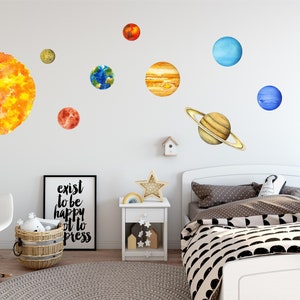 Watercolor Planets Space Wall Decal Set Solar System Planet Wall ...