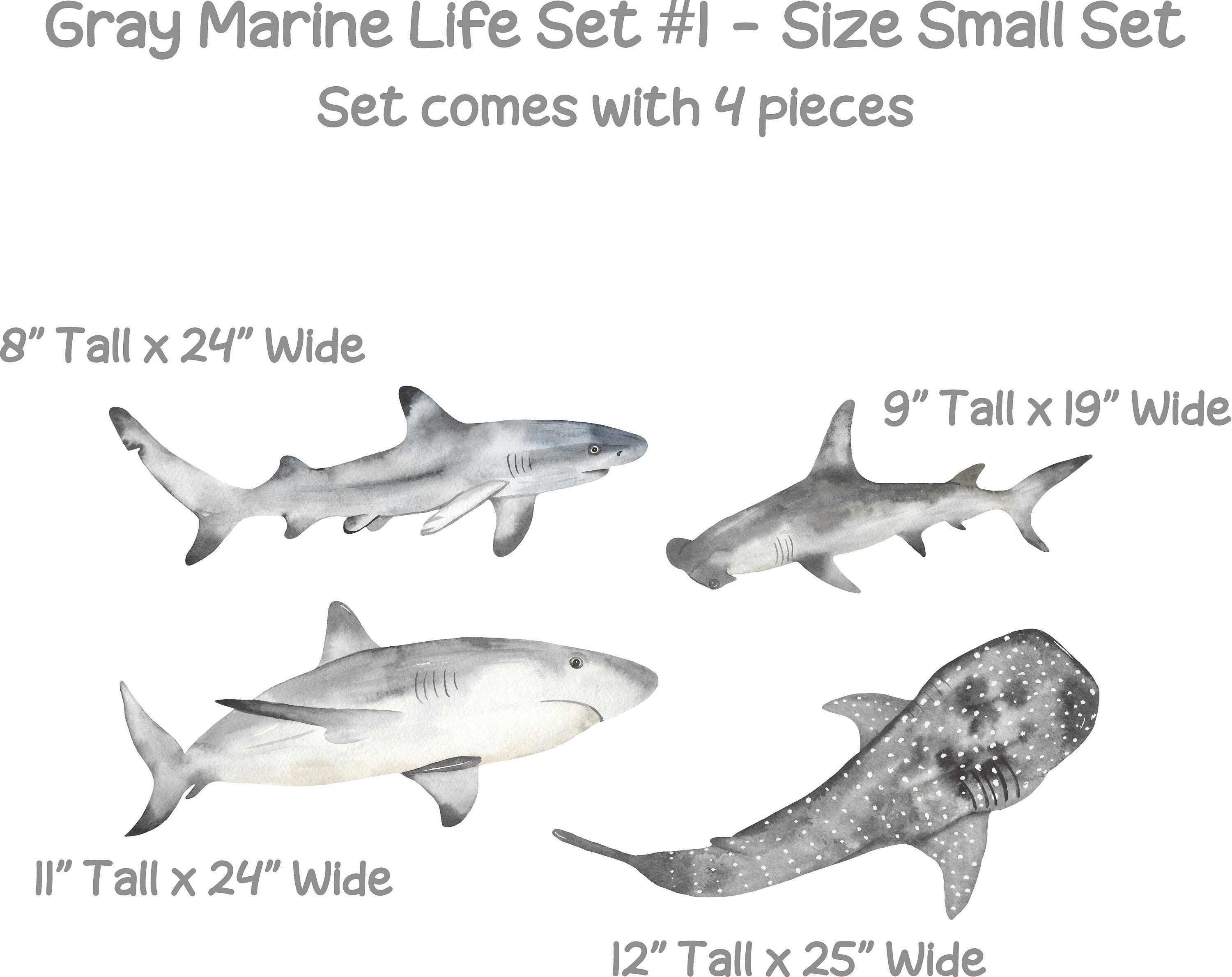 Gray Marine Life Set 1 Wall Decal Ocean Fish Hammerhead | Etsy