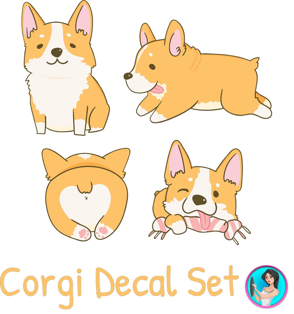 Cute Corgi Wall Decal Set Removable Fabric Vinyl Wall Sticker | Etsy
