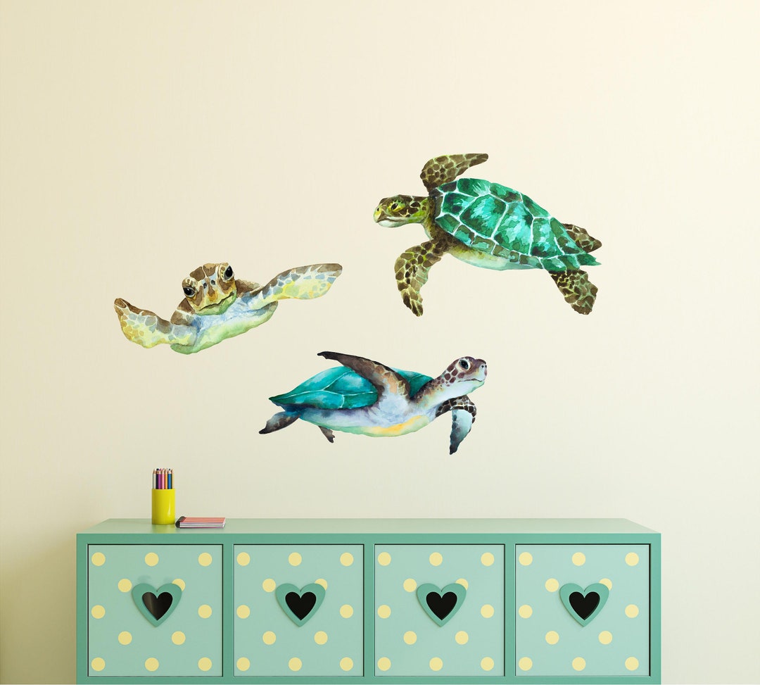 Watercolor Green Sea Turtles Wall Decal Set of 3 Ocean Sea Life ...