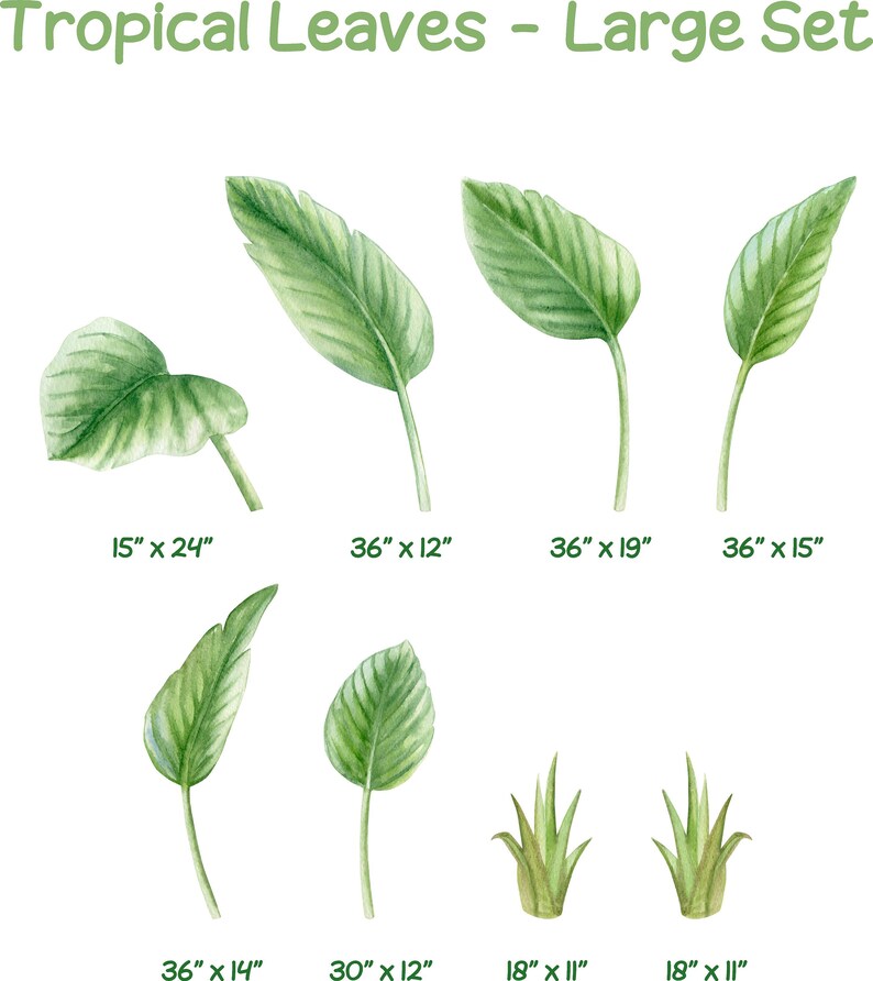 Tropical Leaves Wall Decal Set of 8 Jungle Leaf Wall Sticker - Etsy