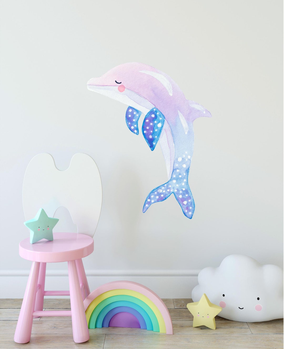 Pastel Dolphin Wall Decal Ocean Sea Life Removable Fabric Wall Sticker ...