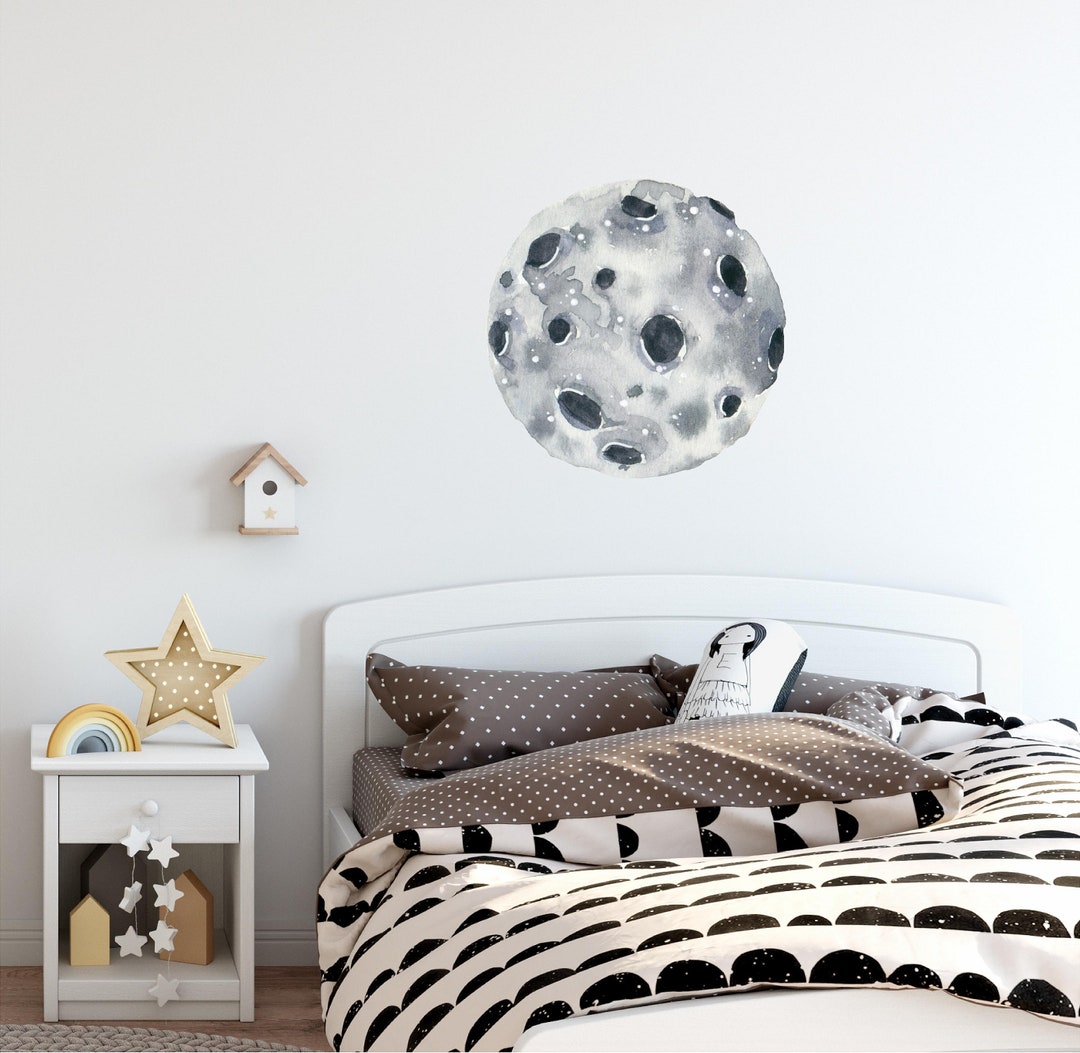 Watercolor Asteroid Moon Wall Decal Full Moon Wall Sticker Crater Moon ...