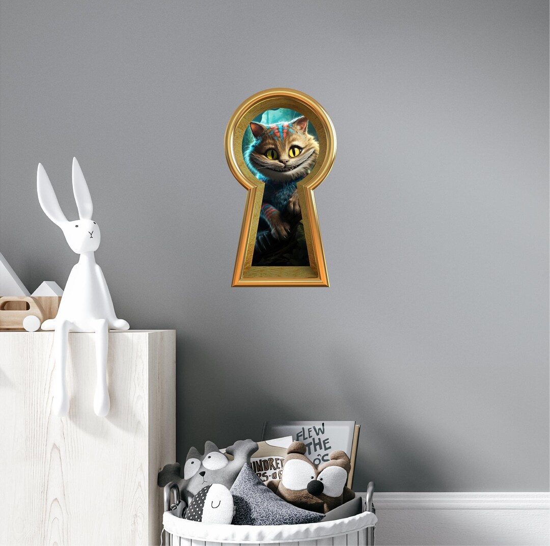 Keyhole Fabric Wall Decal Wonderland Cat Smiling Cat Whimsical Wall ...