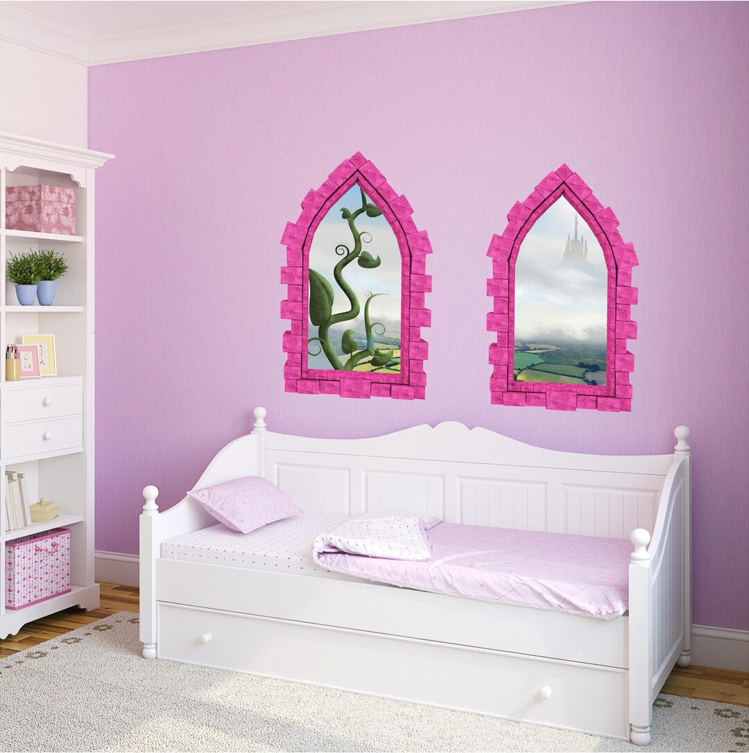 3D Castle Window Wall Sticker Decal Jack and the Giant Beanstalk Fairy ...