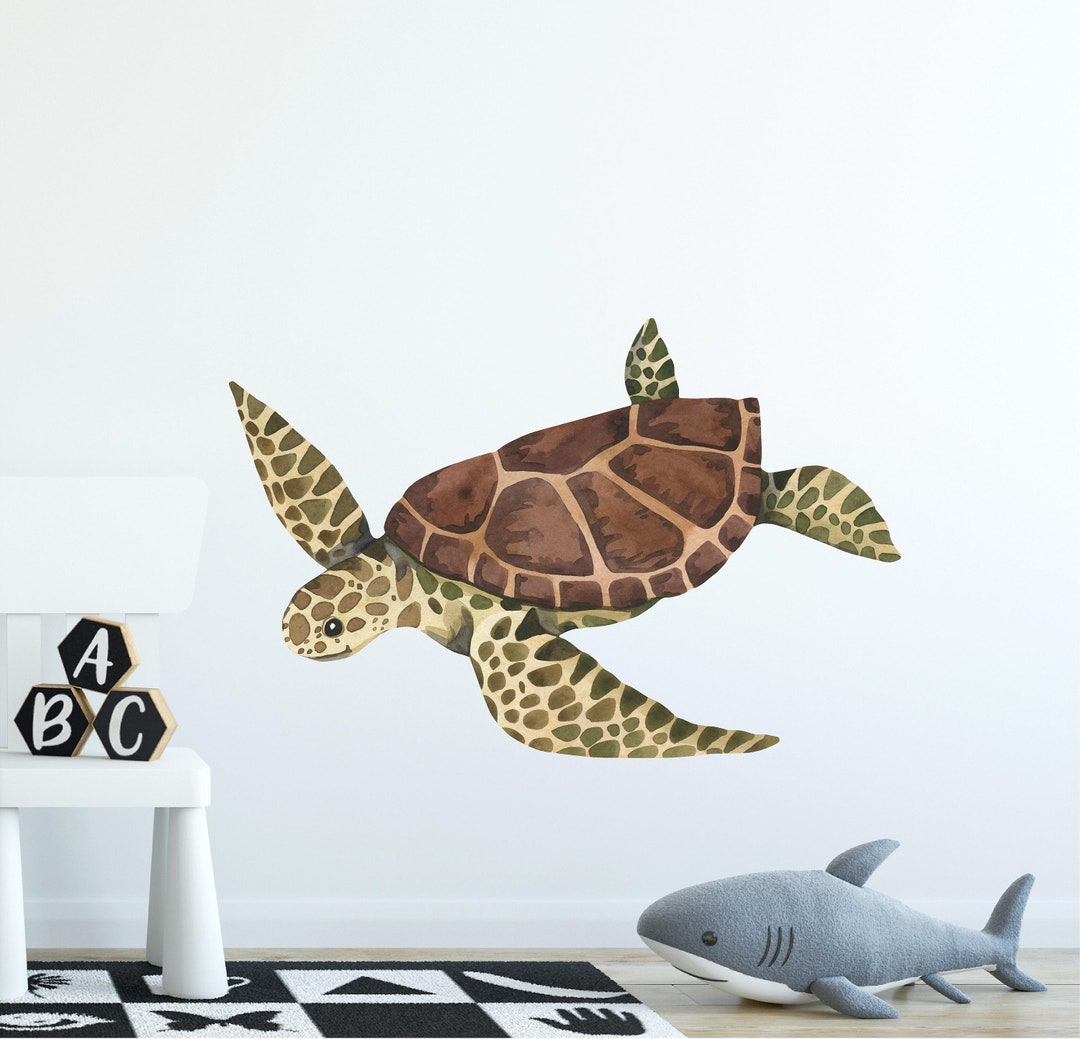 Sea Turtle Wall Decal - Removable Fabric Wall Sticker Watercolor Ocean ...