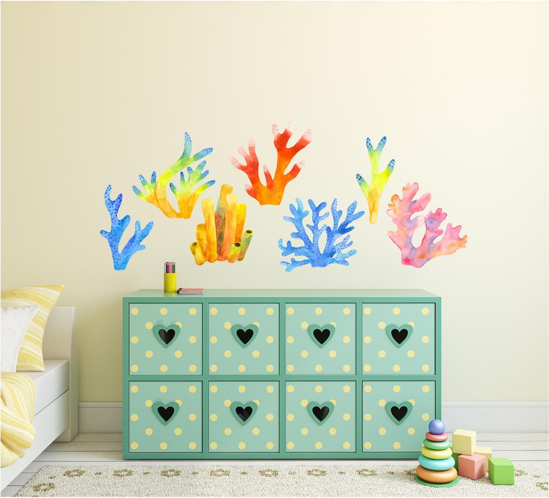 Watercolor Coral Reef Wall Decal Set of 7 Ocean Sea Life Removable ...