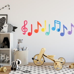 Rainbow Music Notes Wall Decal Set of 9 • Watercolor Colorful Musical ...