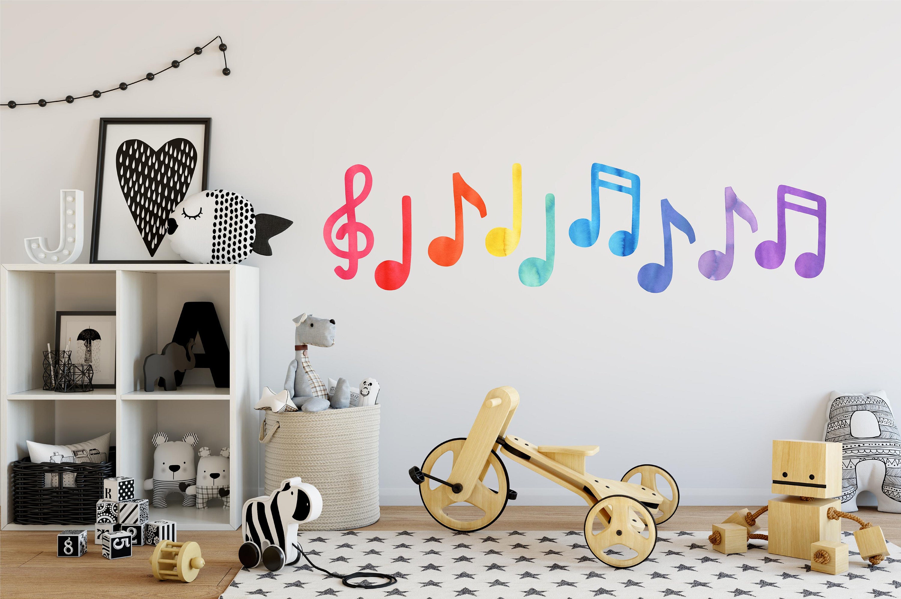 Rainbow Music Notes Wall Decal Set of 9 Watercolor Colorful - Etsy