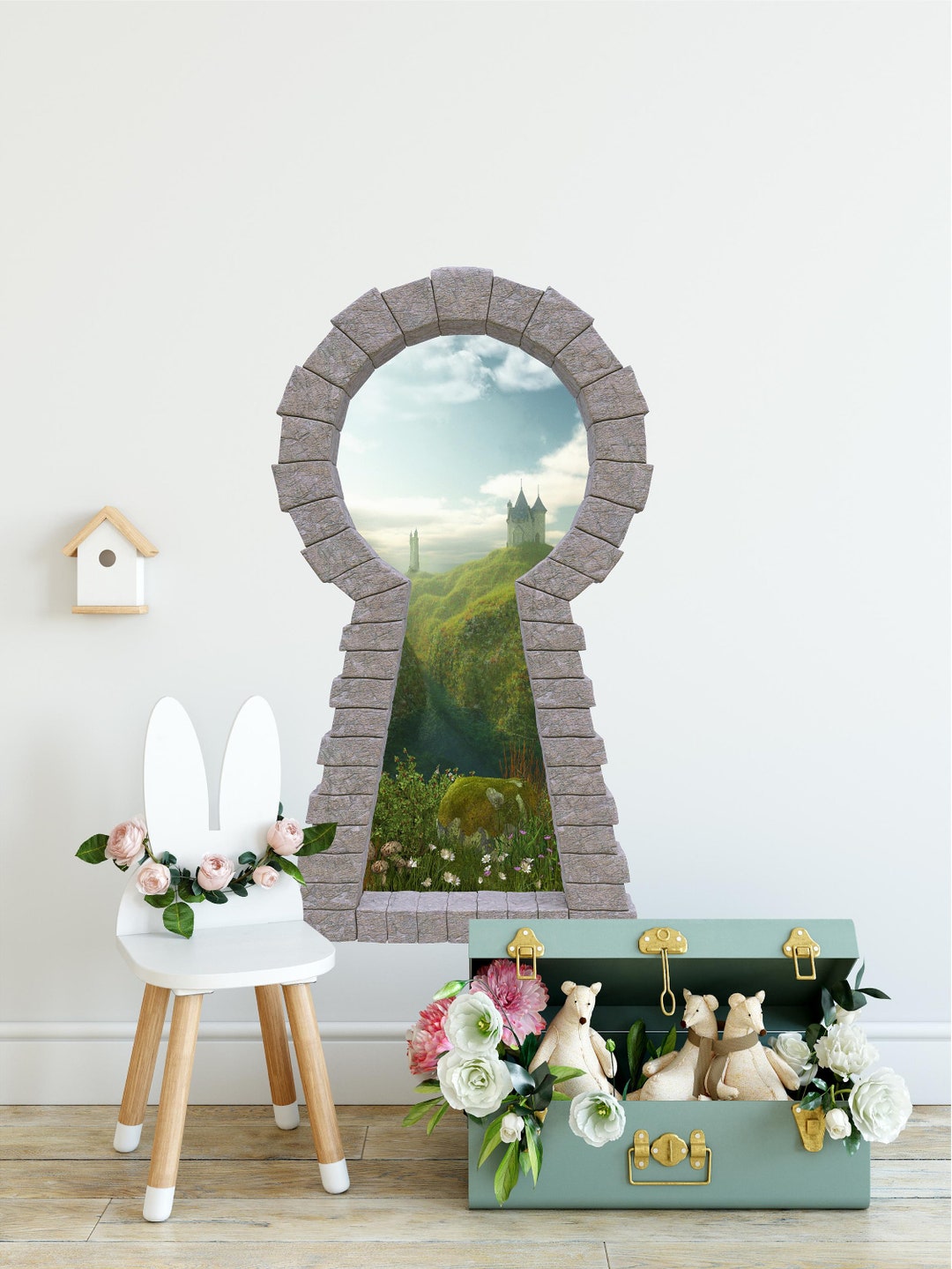 3d Stone Keyhole Fabric Wall Decal - Castle by the Sea Cliff - 3D Brick ...