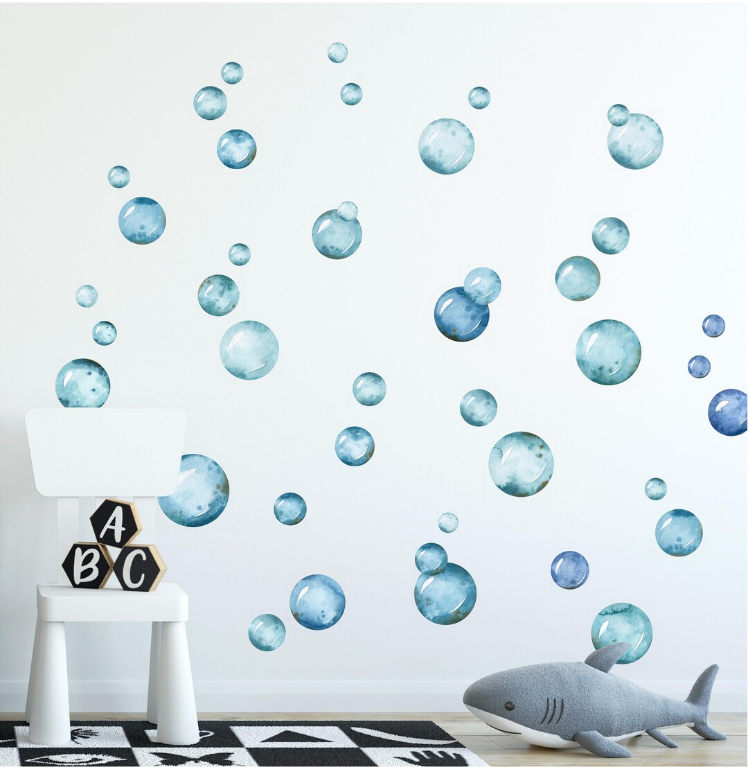 Watercolor Aqua Blue Bubbles Wall Decal Set • Underwater Bubble Wall ...