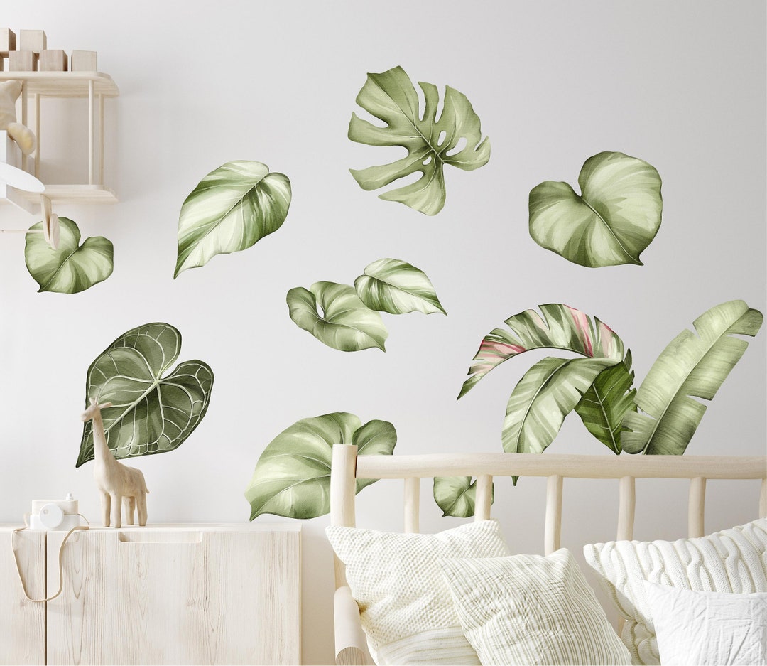 Safari Tropical Leaves Set of 12 - Fabric Wall Decal - Tropical Fauna ...