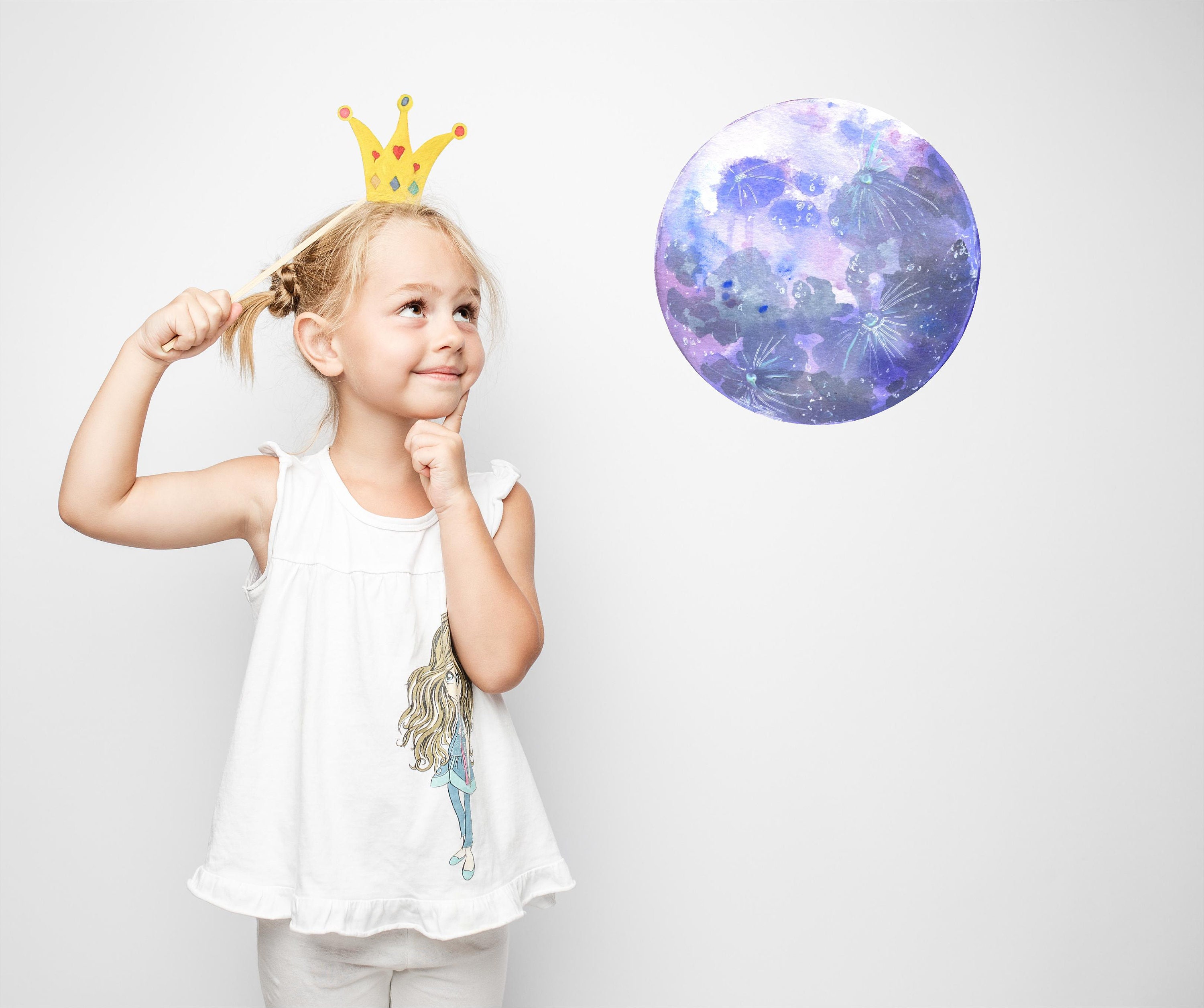 Watercolor Purple Moon Wall Decal Full Moon Wall Sticker Cute | Etsy